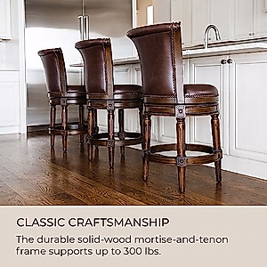 Maven Lane Pullman High-Back Kitchen Swivel Bar Stool, Dark Walnut, Bar Height
