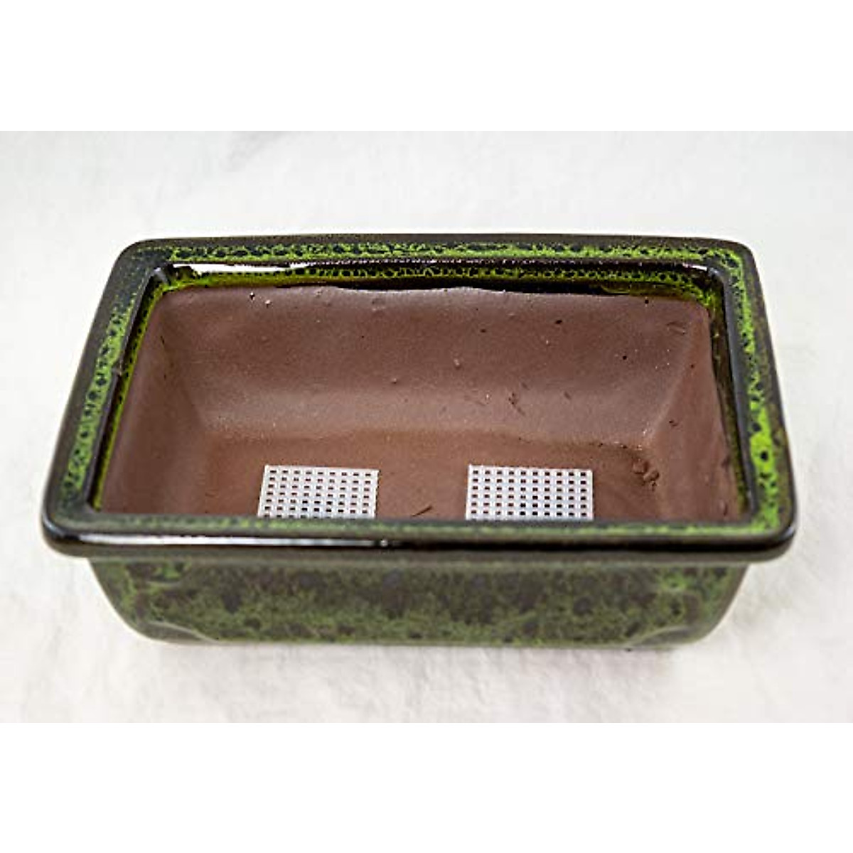 Calibonsai Rectangular Bonsai/Cactus & Succulent Pot 8"x 5.75"x 2.5" w/Mesh - Moss Green Stain