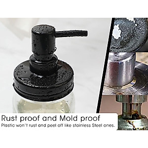 Onsogi Regular Mouth Plastic Mason Jar Soap Dispenser Pumps and Lids- Rust-Proof Mason Jar Accessories Rustic Farmhouse Kitchen Counter Top Bathroom Decor and Organization - 6 Pack