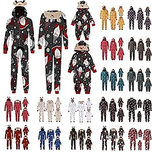 Christmas Matching Reindeer Romper Pajamas Sets for Family Holiday Soft Hooded Jumpsuit Pajamas Xmas Sleepwear for Party(C-Grey,20 Months)