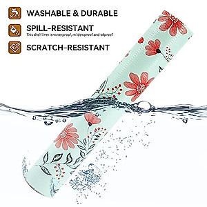 RAY STAR Shelf Liner, 12 Inch x 10 Feet Non Adhesive Golden Red Daisy Floral Cabinet Liner for Pantry Drawer Vanity, Strong Grip Non Slip Waterproof, Shelf Liners for Kitchen Cabinets