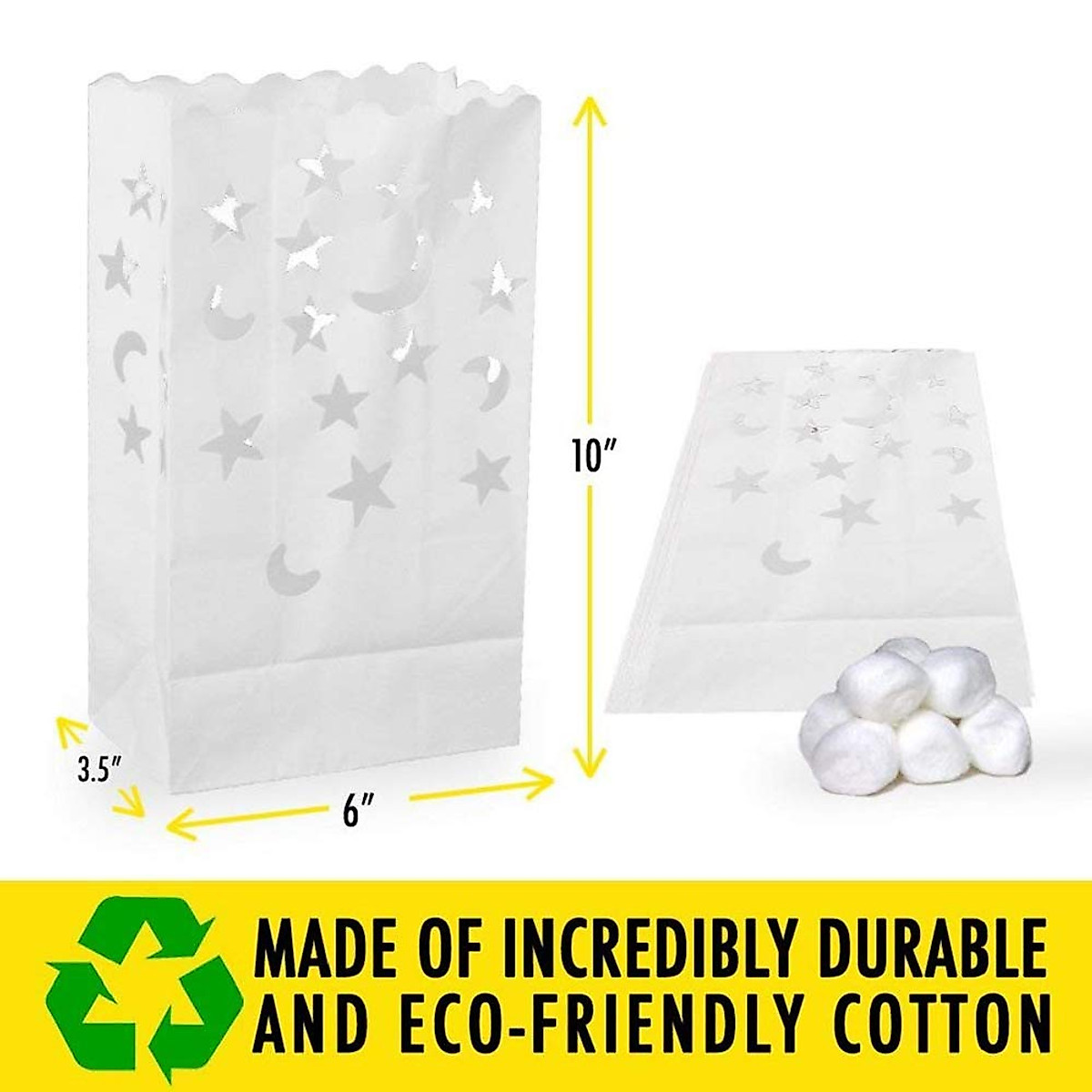 Serdokntbig 20 pcs White Luminary Candle Bags Special Lantern Luminary Bag Stars Moon Durable Reusable Fire-Retardant Cotton Material Wedding Valentine Reception Engagement Event Marriage Proposal