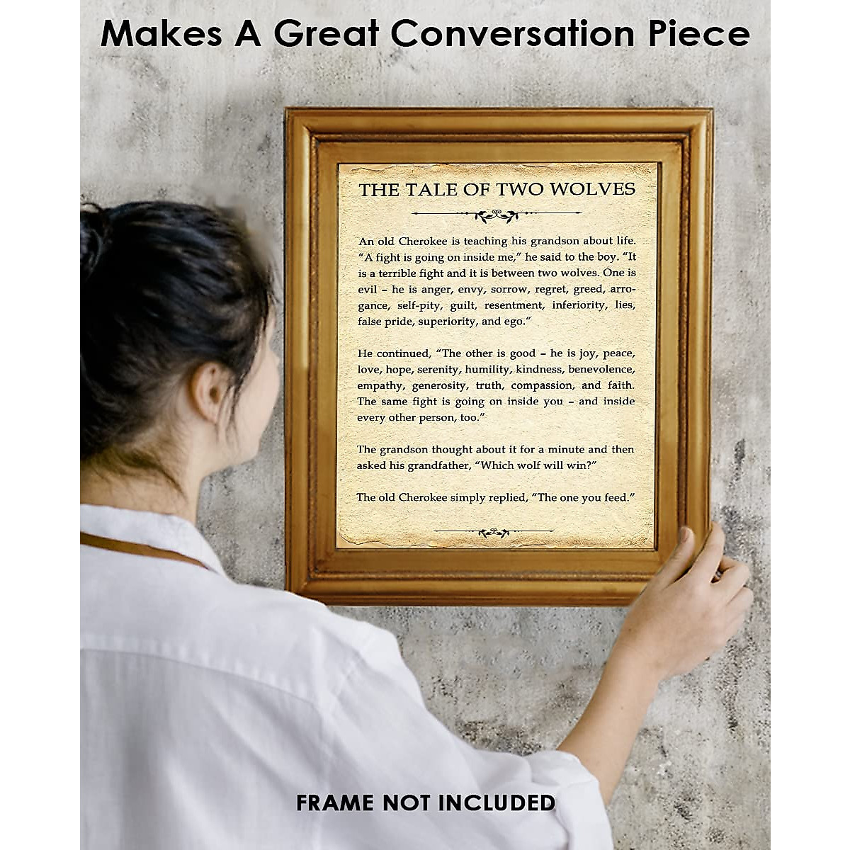 Motivational Wall Art Office Decor for Men & Women: "The Tale of Two Wolves" Literary 8x10 Inspirational, Motivational Poster & Positive Affirmations Wall Decor for Kids