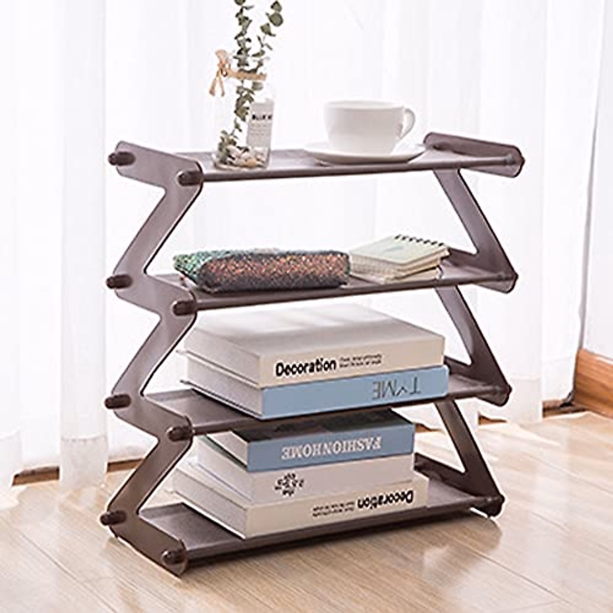 LUCKY UNA Shoe Rack Z Shape Space Save Shoe Shelf Slipper Practical Shoe Cabinet Home Organization (coffee)