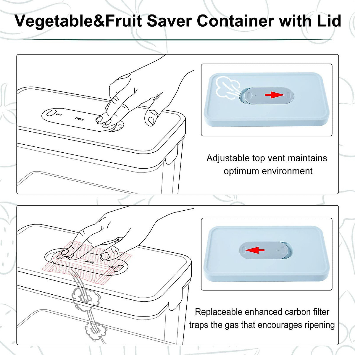 LITPRIN Fridge Produce Saver with Organizer Basket and Vented Lids, Fresh Keeper Containers, Storage Organizer, Fresh Saver, 8L Organizer Bins for Storage and Save Space-Blue
