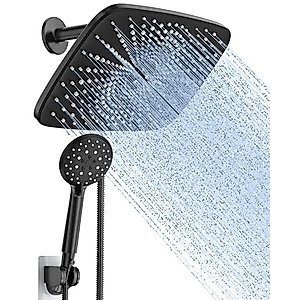 Veken 12 Inch High Pressure Rain Shower Head -Shower Heads with 5 Modes Handheld Spray Combo- Wide RainFall shower with 70" Hose - Adjustable Dual Showerhead with Anti-Clog Nozzles- Matte Black