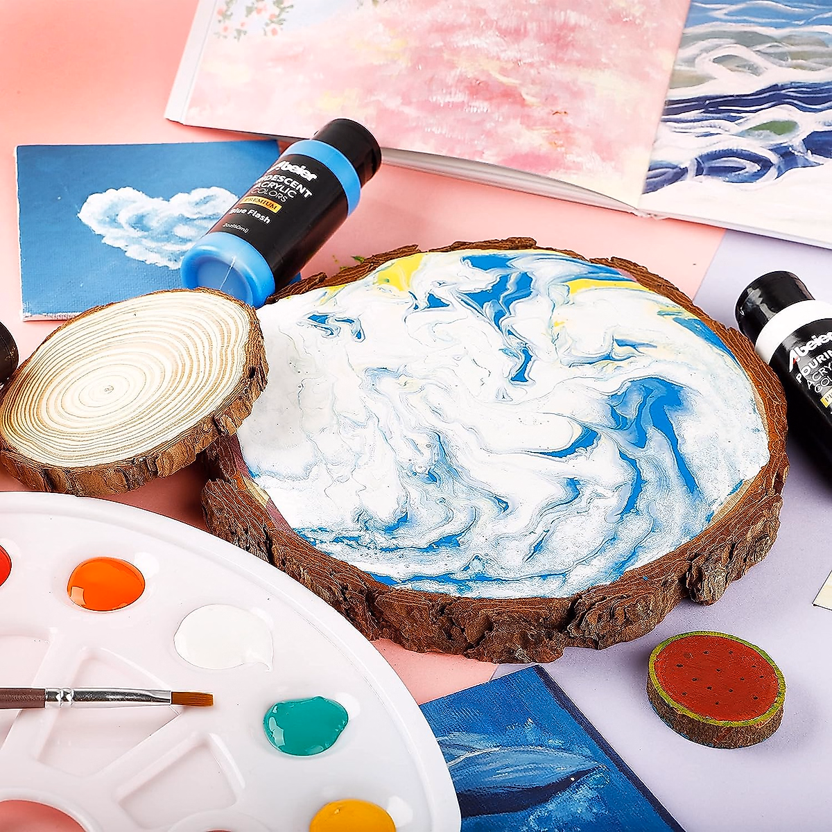 ABEIER Iridescent Acrylic Paint, Set of 18 Chameleon Colors, 2 oz/60ml Bottles, Color-shifting, Non-Toxic, High Viscosity, Blendable, Paints on Rocks Crafts Canvas Wood, Fabric, Ceramic & Stone