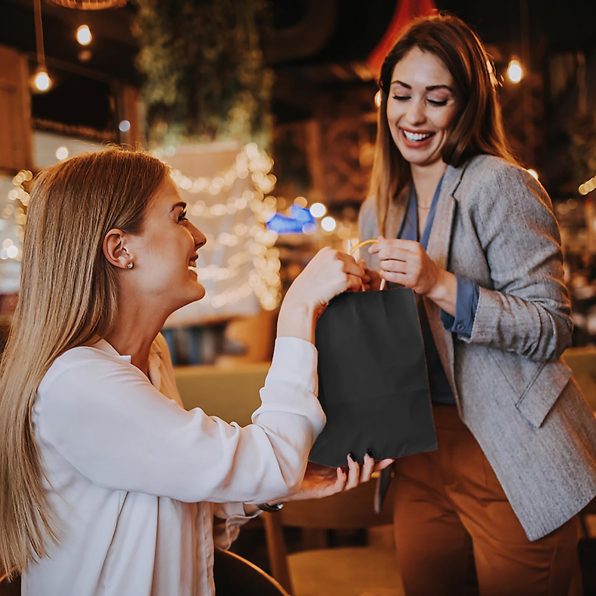 Nicunom 90 Pack Black Kraft Paper Bags, 6x3x8/8x4x10/10x5x13 Bulk Shopping Bag Craft Bags Thick Party Favor Bag with Handle for Wedding Birthday Halloween Father's Day Mother' Day Christmas Anniversary