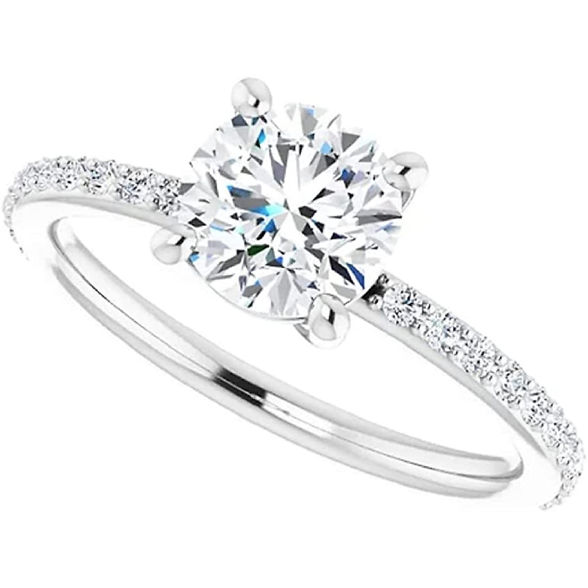 Moissanite Gems Round Moissanite Engagement Ring 1 CT VVS Clarity 925 Sterling Silver Wedding Moissanite Diamond Solitaire Bridal Ring for Her Promise Ring (4.5)