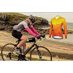 YOUALSO Bike Jersey Women Long Sleeve Cycling Shirt With Pockets Green Dots M