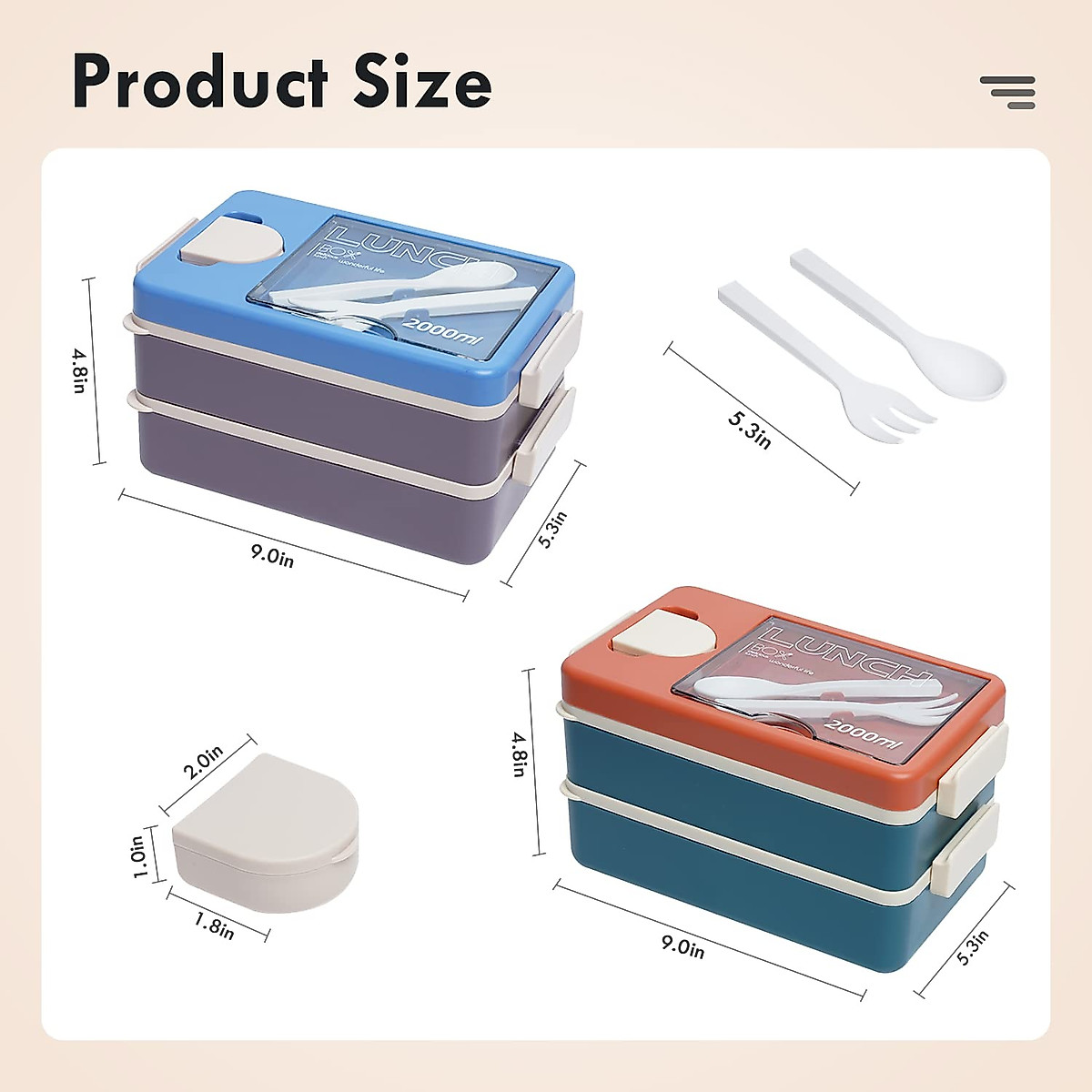 Aomola Bento Box Adult Lunch Box, 2000ML Bento Lunch Box with 4 Compartment for Older Kids or Teens, Tableware & Sauce Vontainers, BPA-Free, Dishwasher Safe, Food-Grade Materials, Leakproof (Orange)