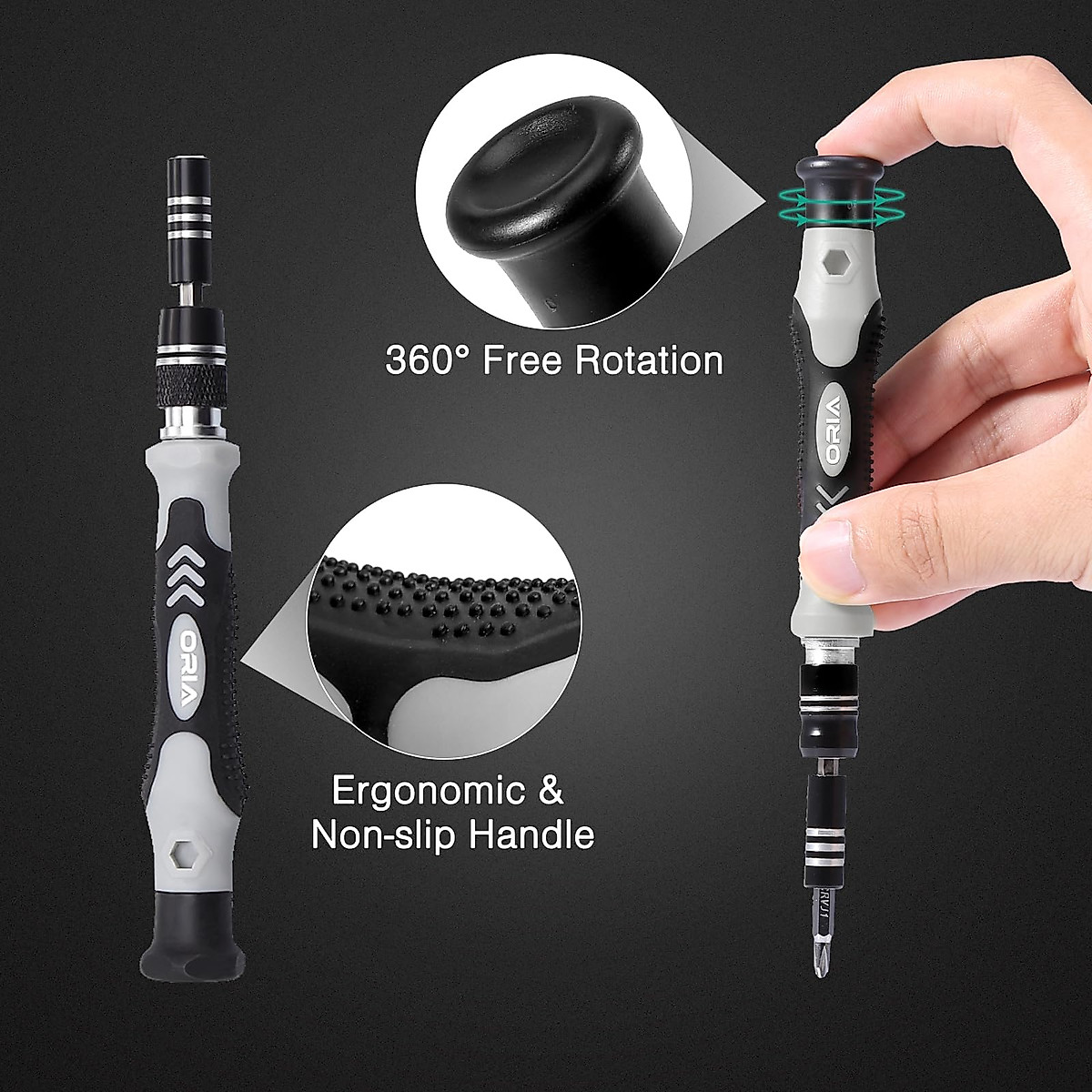 ORIA Precision Screwdriver Set, Small Screwdriver Set, 60 in 1 with 56 Bits Screwdriver Set, Mini Screwdriver Repair Tools with Flexible Shaft for Mobile Phone, Game Console, Tablet, Black
