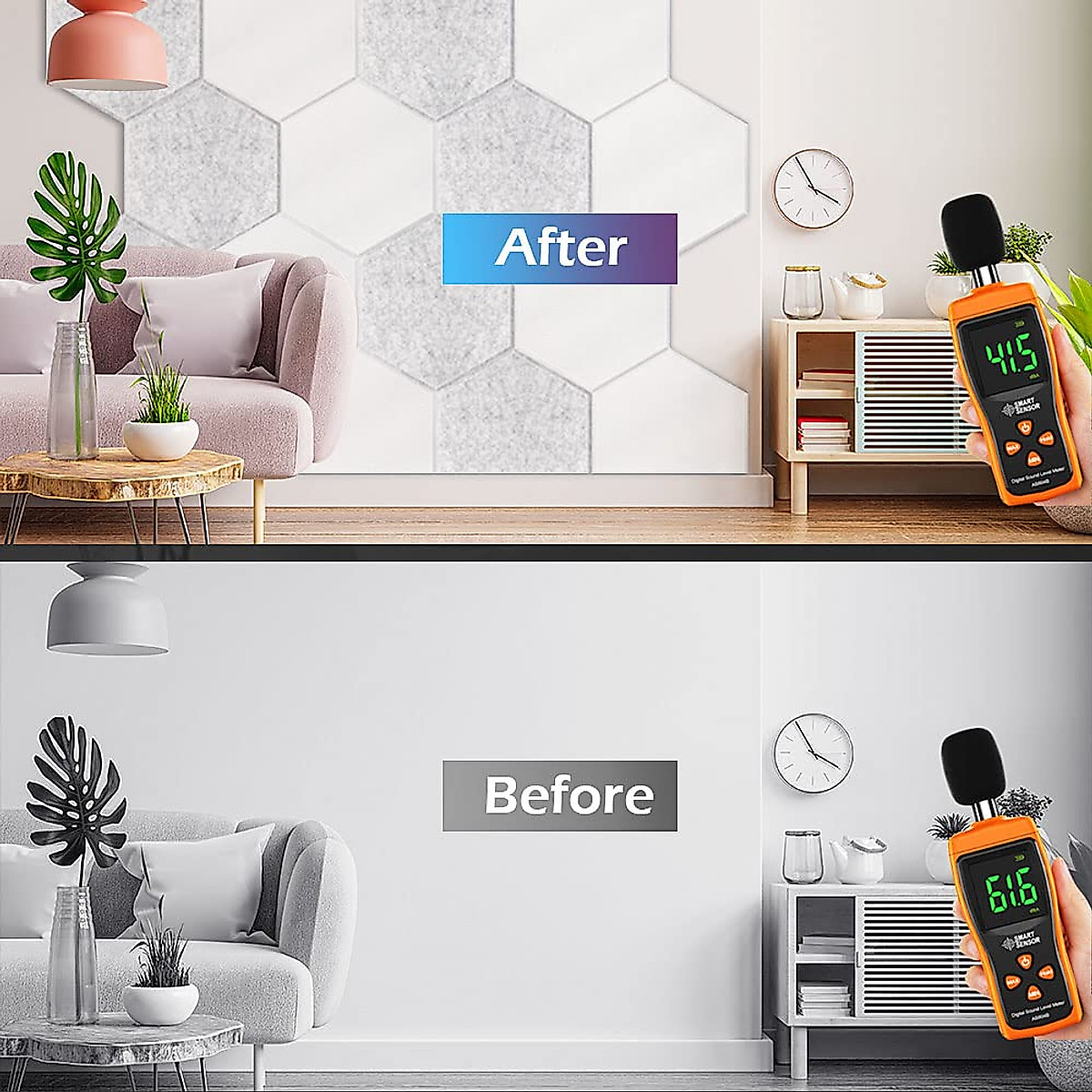 DEKIRU 12 Pack Self adhesive Hexagon Acoustic Panels Sound Proof Foam Panels, 14 X 13 X 0.4 Inches Soundproof Wall Panels For Office Ceiling &Door (White)