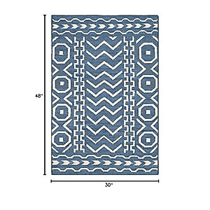 SAFAVIEH Dhurries Collection 2'6" x 4' Dark Blue/Ivory DHU572A Handmade Flatweave Premium Wool Accent Rug