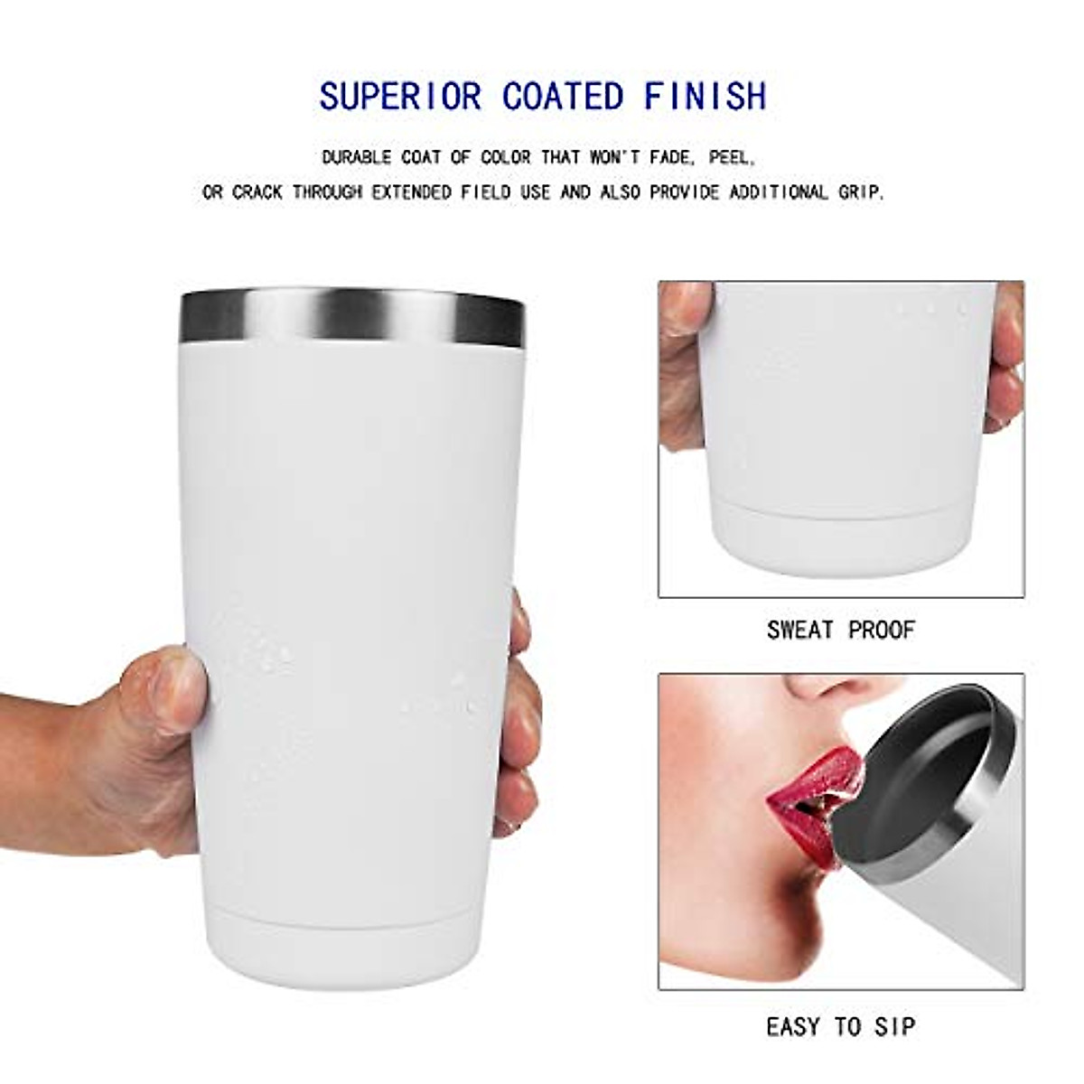 Jay Style Stainless Steel Tumbler - 20 oz Vacuum Insulated Double Wall Travel Mug with Lid,Coffee Cup for Home,Office,Outdoor,Ice Drink(White,2 Pack)