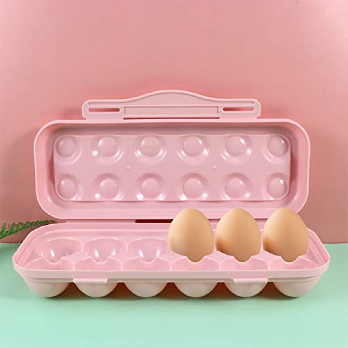 DOITOOL 2PCS Plastic Egg Holder for Refrigerator Deviled Egg Tray with Lid,Kitchen Shockproof Plastic Egg Storage Container for Fridge (Pink)