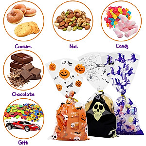 150PCS Halloween Treat Bags Halloween Cellophane Treat Bags with Twist Ties for Halloween Party Favor Supplies