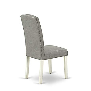 East West Furniture HBEN3-LWH-06 3 Piece Dining Table Set Contains a Round Dining Room Table with Pedestal and 2 Dark Shitake Linen Fabric Parsons Chairs, 42x42 Inch, Linen White