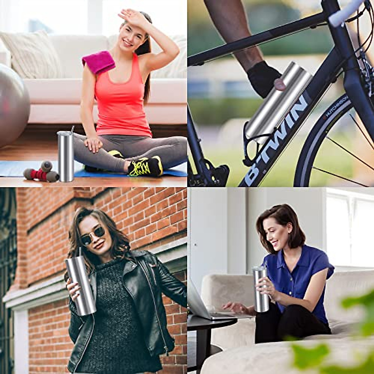 XccMe 20oz Straight Skinny Tumblers Bulk,Stainless Steel Tumbler with Straw,8 Pack Double Wall Slim Insulated Tumbler for Travel,Coffee,Tea, Beverages,Diy Gift For Men Women Friends(Silver)