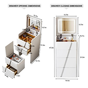 Vanity Desk with Lighted Mirror, Flip Top Vanity Makeup Table with 4 Drawers and Soft Cushioned Stool, Small Space Saving Dressing Table for Women Girls Bedroom, White