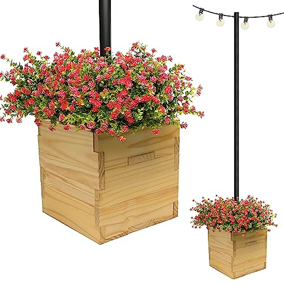 Large Decorative Wooden Planter with Universal Pole Support for String ...