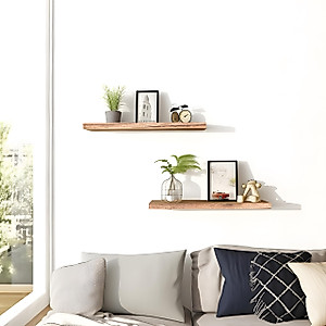 PHPH Wood Floating Shelves for Wall, Wooden Wall Shelves for Bedroom, Set of 6 Light Brown 17 Inch