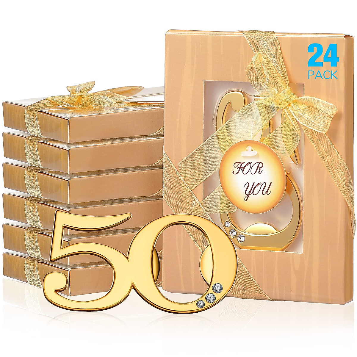 24 Pieces 50th Beer Bottle Openers for 50th Birthday Party Favors or 50th Wedding Anniversary Bottle Openers Souvenirs Decoration for Guests, Rose Gold