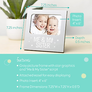 tiny ideas Me and My Sister Picture Frame, Baby Keepsake Frame, Sibling Gifts for Sisters, Brothers, Birthday, Shower, Baptism, Newborn Nursery Decor, 4x6 Photo Insert, Grey
