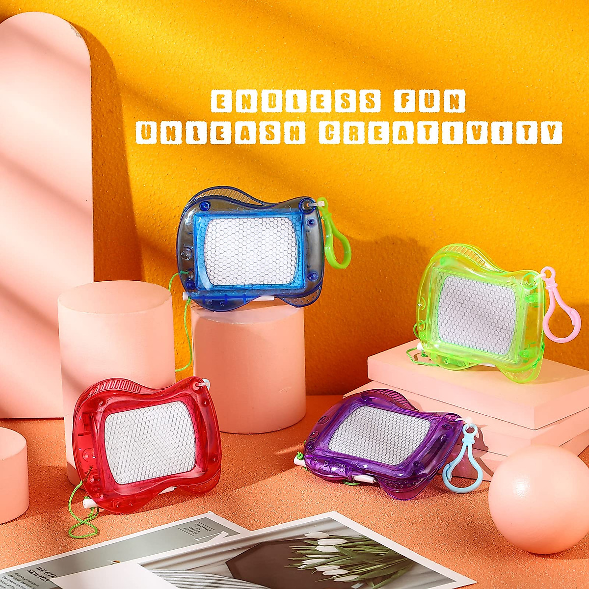 24 Pieces Mini Magnetic Drawing Board for Kids Backpack Keychain Clip Erasable Mini Doodle Boards Toys for Party Colorful Writing Sketch and Painting Pad Set for Classroom Rewards Party Supplies