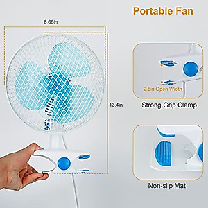 KOCASO Oscillating Clip on Fan,8.6" Portable Quiet Fan w/2 Speed Fan w/Sturdy Clamp,Adjustable Tilt 90° Automatic Rotation Personal Desk Fan for Office Table Bedroom Kitchen w/ 3.94FT Cord-US Spot