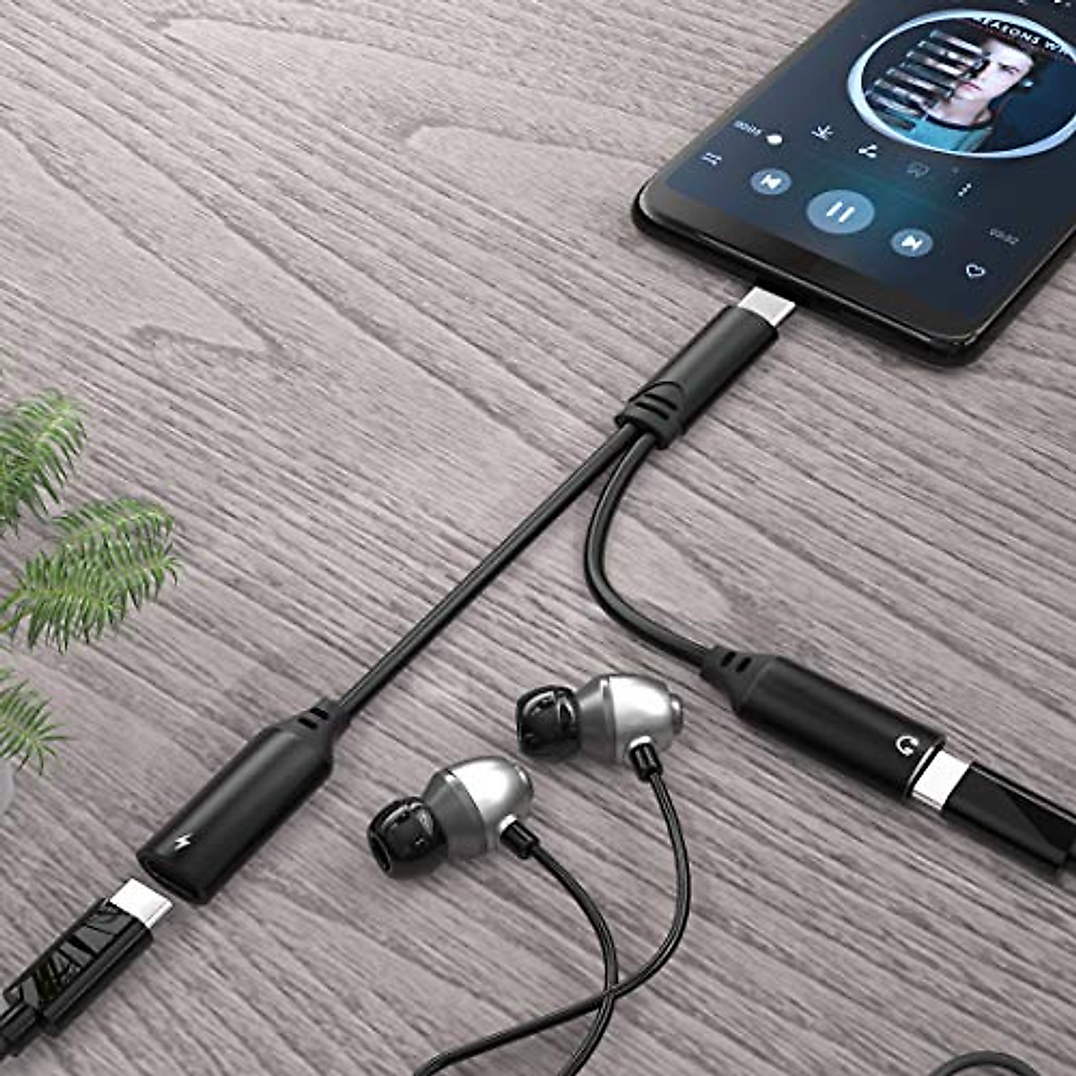 USB C Headphone and Charger Adapter,Audio Charge & Music Type C Splitter Audio and Charging Adapter Support Fast Charging,Call,Music, Compatible for Google Pixel/Huawei/Samsung