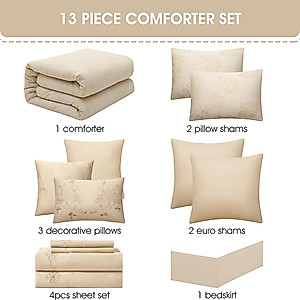 Stratford Park 13 Piece Gold Comforter Set, Cozy & Warm, King Size, Girls Bedding, All Season Bedding Set, Unique Pattern, Matching Decorative Pillows, Pillow Sham