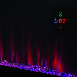 XtremepowerUS Barton 50" Electric Fireplace Wall Mount Smokeless Wide Display w/ 3 Changeable Flame Color Timer w/Remote - Black