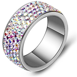 Sunrise100 Stainless Steel Womens Wedding Rings Jewelry Inoxidable CZ Crystal Pave Silver AB 9
