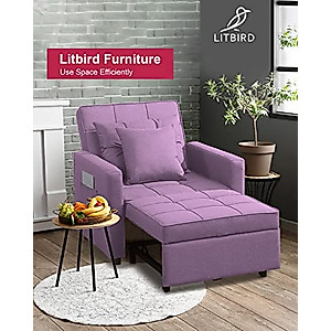 Litbird Convertible Chair Sleeper Bed, Futon Chair Turns Into Bed, Sofa Chair for Living Room, 3 in 1, Linenette, Purple