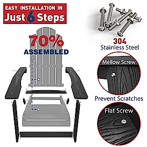 SAKSUN Folding Adirondack Chair Plastic Weather Resistant, Outdoor Chair, Patio Chairs, Lawn Chair, Outside Funiture for Porch, Garden, Deck, Fire Pit, Patio Seating