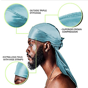 BIGEDDIE 12Pcs Durag Pack, Durags for Men Silky, Silk Durag for Men Women Waves, Satin Du rag with Long Tail and Wide Straps 12 Colors