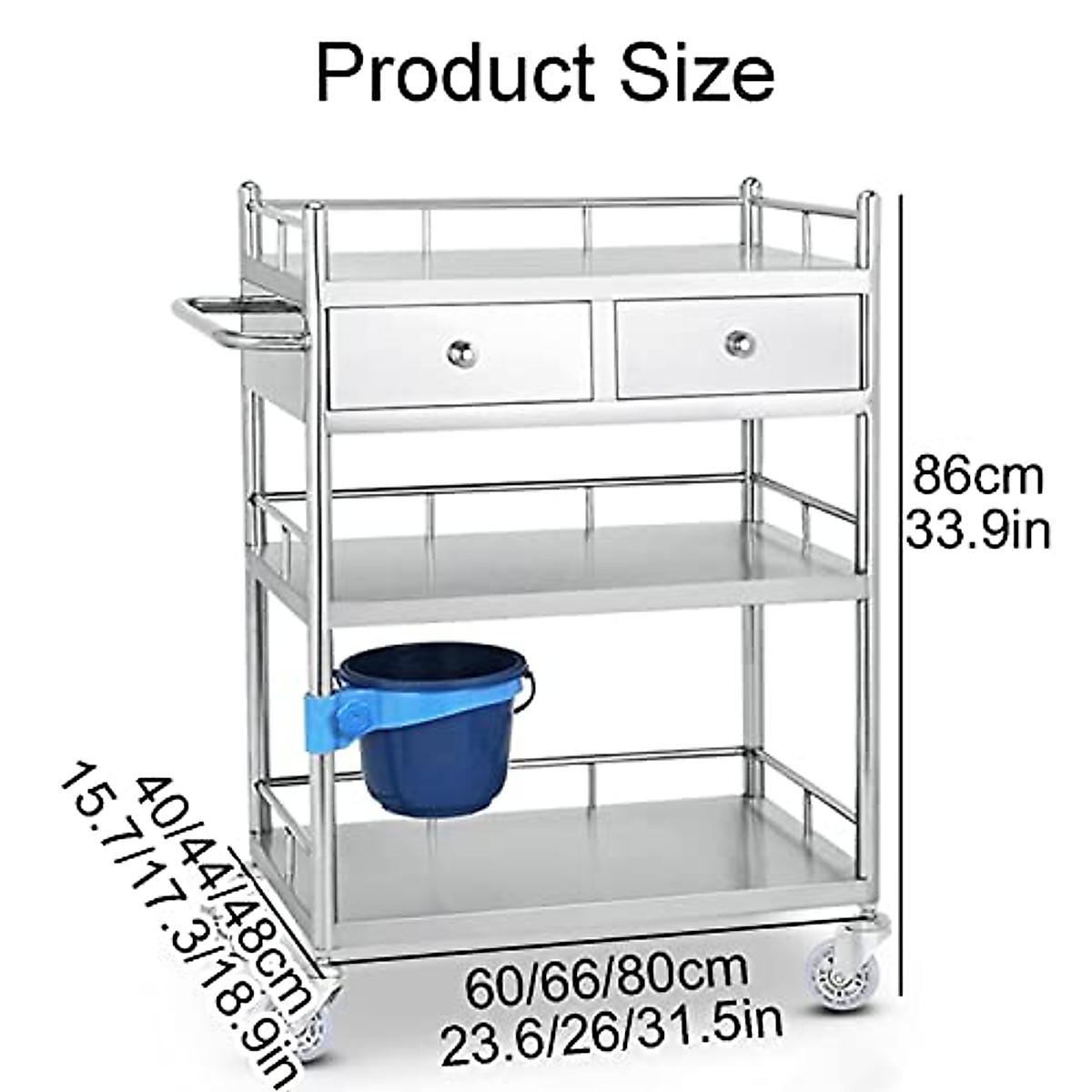 Medical Cart, Physiotherapy and Hairdressing Beauty Cart Rack, Surgical Instrument Storage Nursing Cart, Medical Stainless Steel Equipment Cart, Multiple Sizes. ( Size : 60x40cm(23.6x15.7in) )