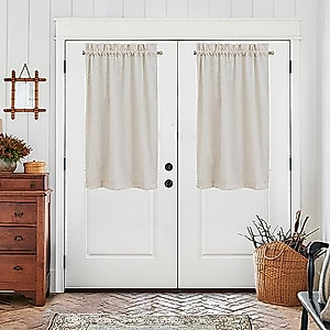 jinchan Beige Kitchen Curtains Linen Tier Curtains 45 Inches Farmhouse Cafe Curtains Light Filtering Flax Country Rustic Bathroom RV 2 Panels Crude