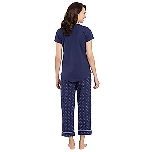 PajamaGram Womens PJs Sets Cotton - Women Summer Pajamas, Navy, M, 8-10