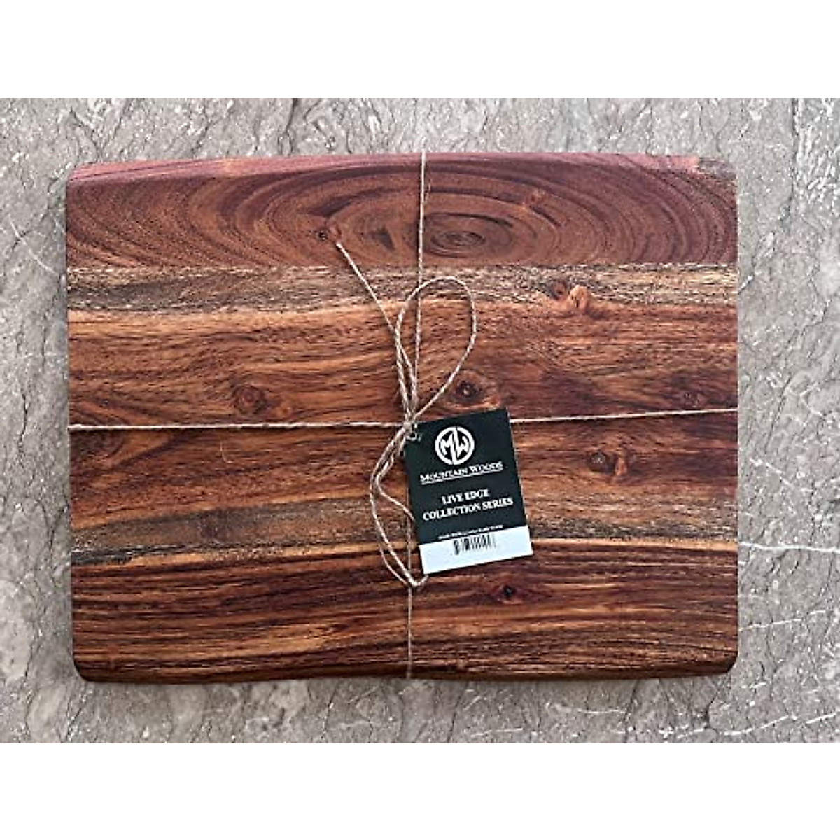 Mountain Woods Brown Hand Crafted Live Edge Acacia Wood Cutting Board/Serving Tray | Butcher Block | Charcuterie Board | Chopping Board for Vegetables, Fruits and Meat - 15" x 12" x 0.75"