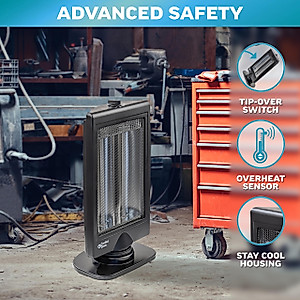 Comfort Zone Oscillating Portable Space Heater, Flat Panel, Halogen, Infrared, Electric, Adjustable Tilt, Overheat Sensor, Stay-Cool, & Tip-Over Switch, Ideal for Home, Bedroom, & Office, 800W, CZHTV9