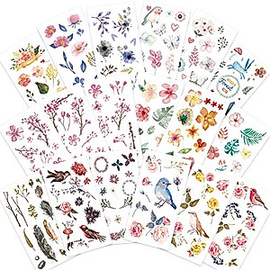 Knaid Watercolor Birds and Flowers Stickers Set - Decorative Sticker for Scrapbooking, Kid DIY Arts Crafts, Album, Bullet Journaling, Junk Journal, Planners, Calendars and Notebook