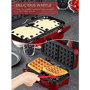 FOHERE Waffle Maker 3 in 1 Sandwich Maker 1200W Panini Press With Removable Plates and 5-gear Temperature Control, Non-stick Coating Easy to Clean,Indicator Lights, Red