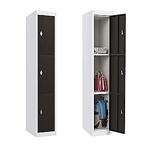 Reemoon Metal Lockers for Employees Storage Cabinet, Steel Locker with Locking for Home Gym Office School Garage (Black, 3 Doors)
