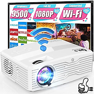 DR.J Professional Native 1080P 5G WiFi Projector, 9500 Lumens 300” Display Outdoor Projector, 350 ANSI, 4K Supported, Home Projector for iOS/Android/TV Stick