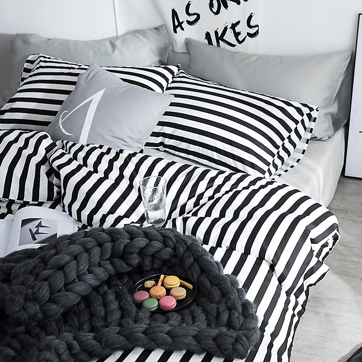 CLOTHKNOW Black and White Bedding Sets 3Pcs Striped Twin Duvet Cover Sets Boys Girls Kids Bedding Ticking Bedding Duvet Cover Sets with Zipper Closure and 2 Pillowcases