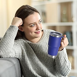 HASLE OUTFITTERS 20oz Tumbler with Handle & Lid, Insulated Stainless Steel Travel Mug, Leakproof Cup for Coffee, BPA-Free Double-Wall Vacuum Tumblers for Hot/Cold Drinks, Commuter, Gym, Office, Blue