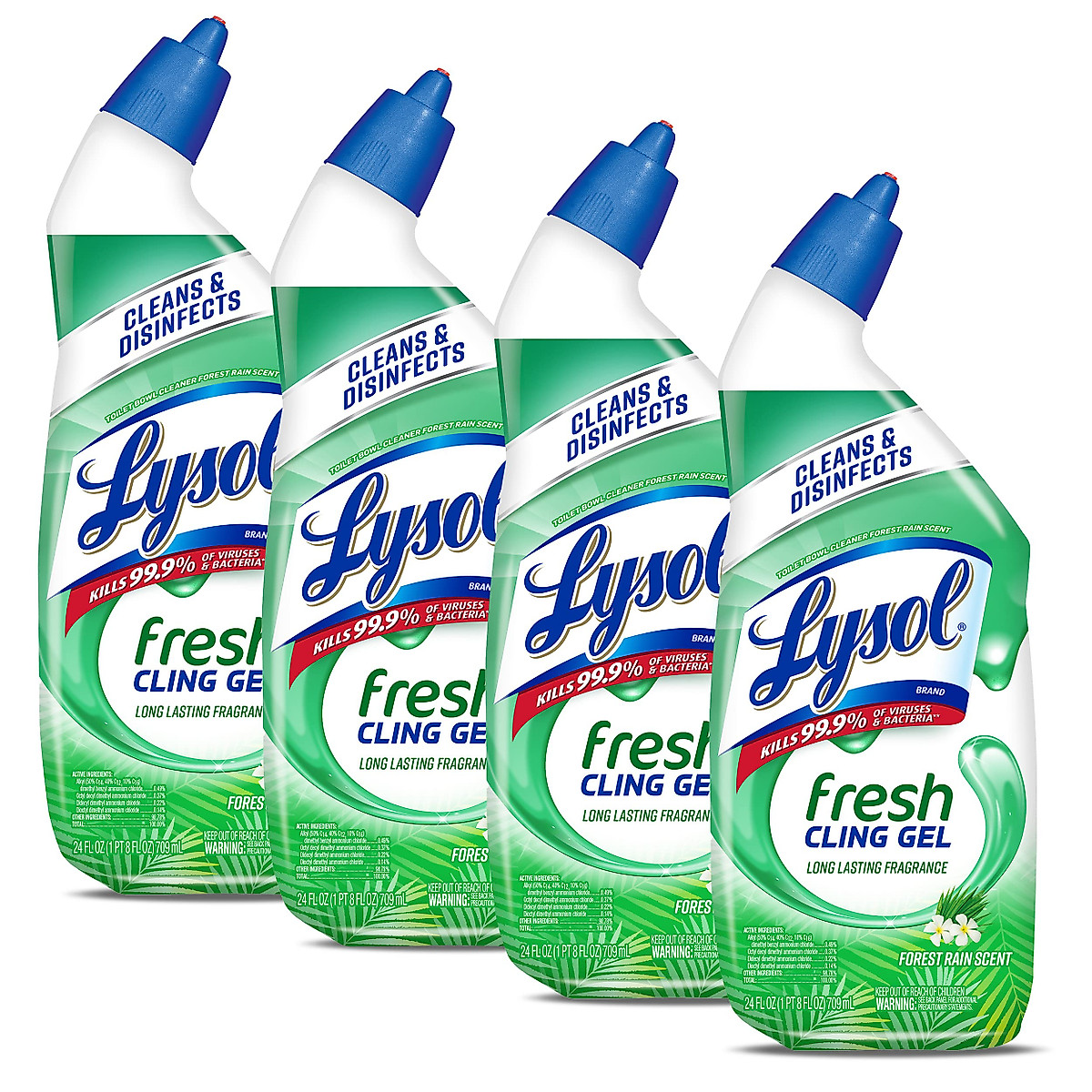Lysol Fresh Cling Toilet Bowl Cleaner, Forest Rain Scent, 24 Ounces (Pack of 4)
