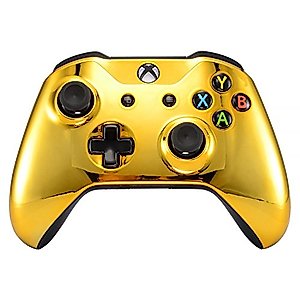 eXtremeRate Chrome Gold Front Housing Shell Faceplate for Xbox One S & Xbox One X Controller - Controller NOT Included